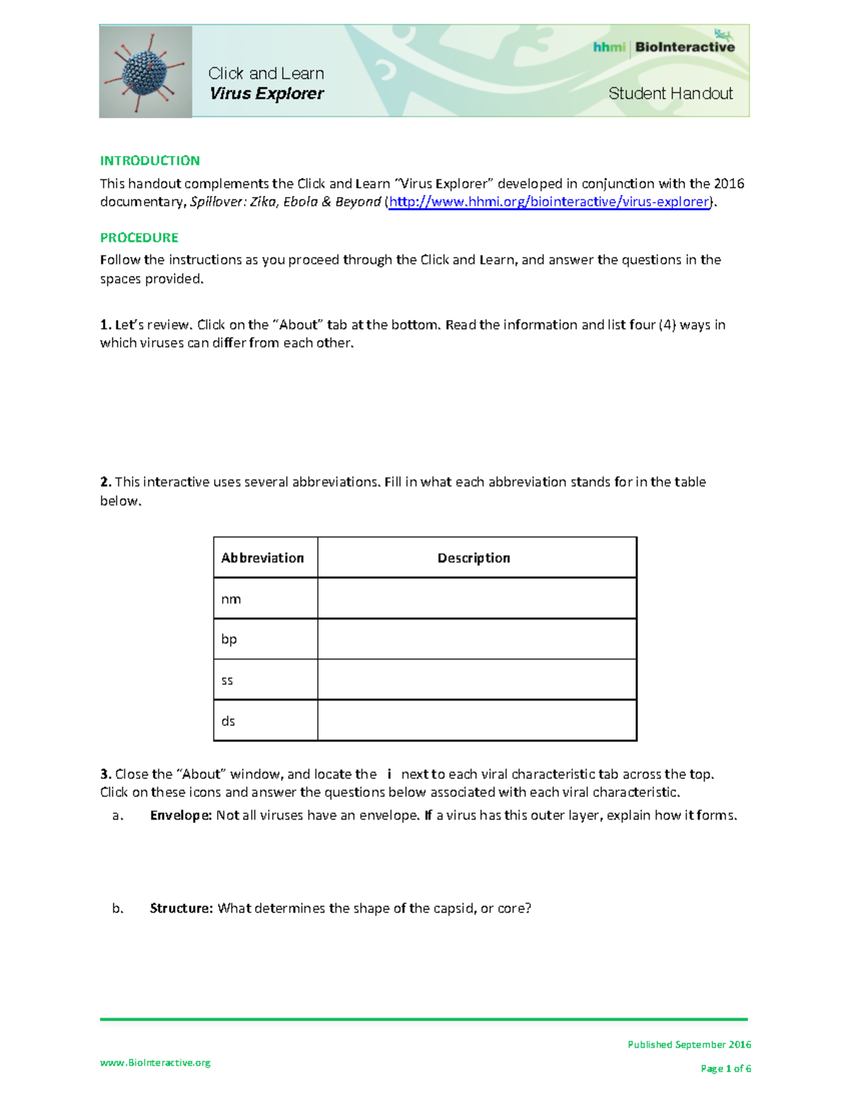 Biology worksheet - Viruses and Vaccines - BioInteractive **Published ...