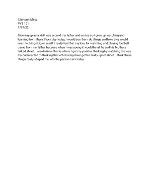 Chapter 14 Reflection Paper - Clayton Hulsey PSY 101 After reading about flow I can see how it ...