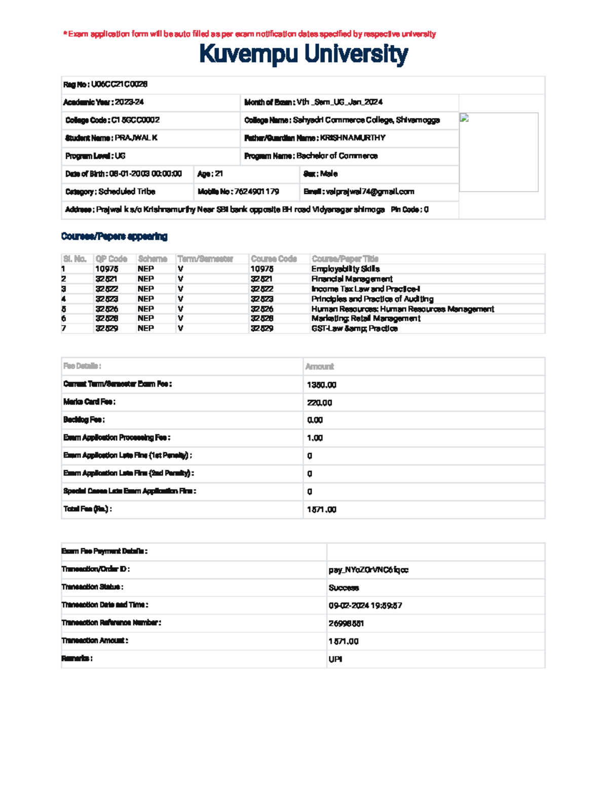 Uucms.karnataka.gov.in Exam General Print Exam Application - * Exam ...