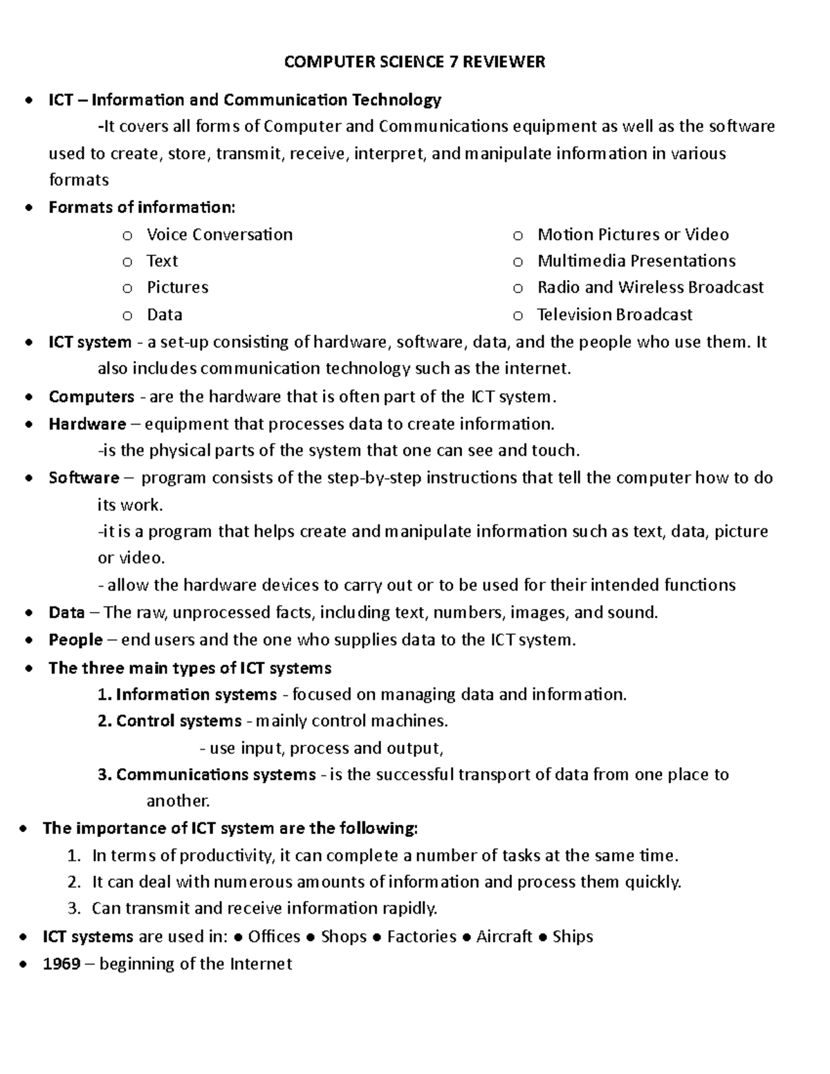 Computer Science 7 Reviewer Modules 1 2 Computer Science 7 Reviewer Ict Information And