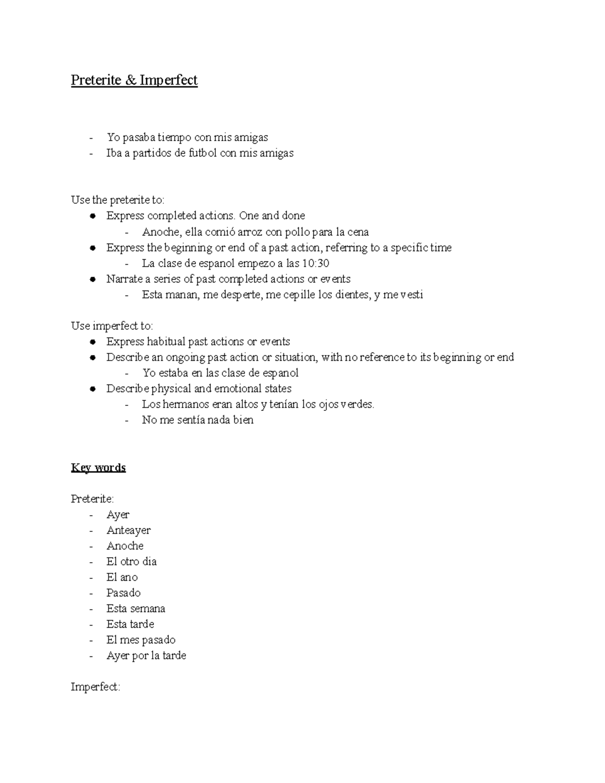Span107 2 17 - notes on the preterite & imperfect tenses - Preterite ...