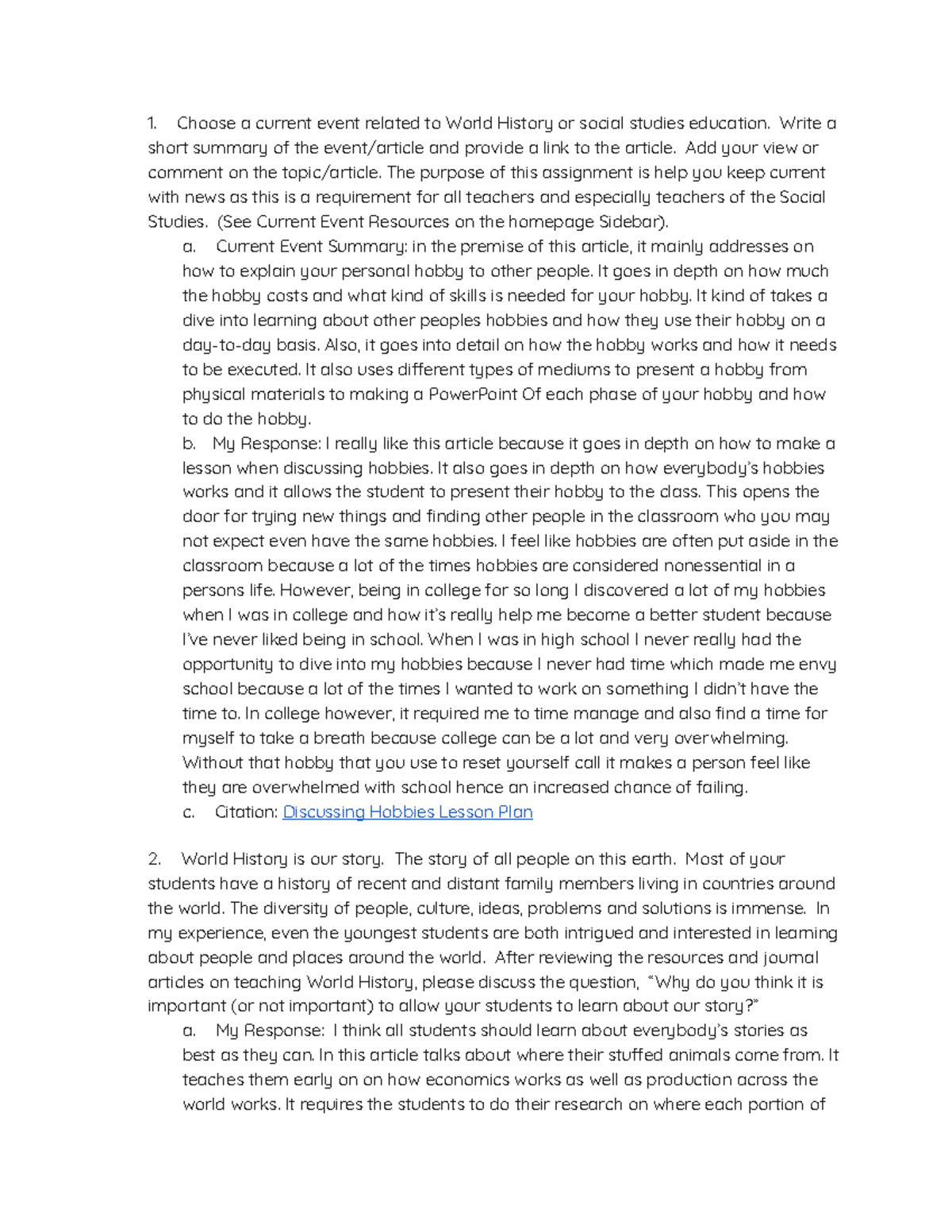 Questions for Reflection World History - Choose a current event related ...