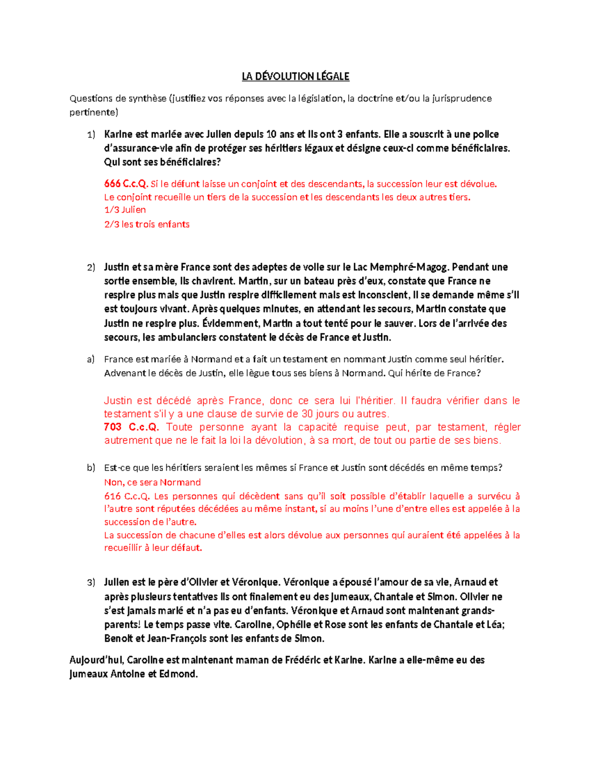 LA Dévolution Légale - exercices corrigés - LA DÉVOLUTION LÉGALE ...