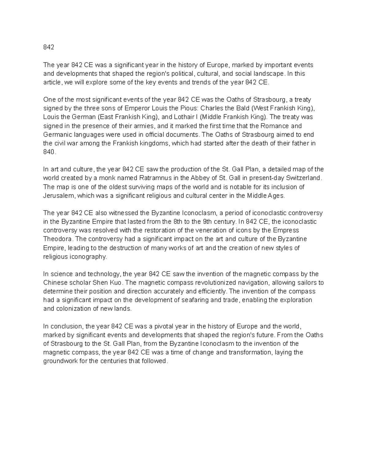 Untitled document (58) - 842 The year 842 CE was a significant year in ...