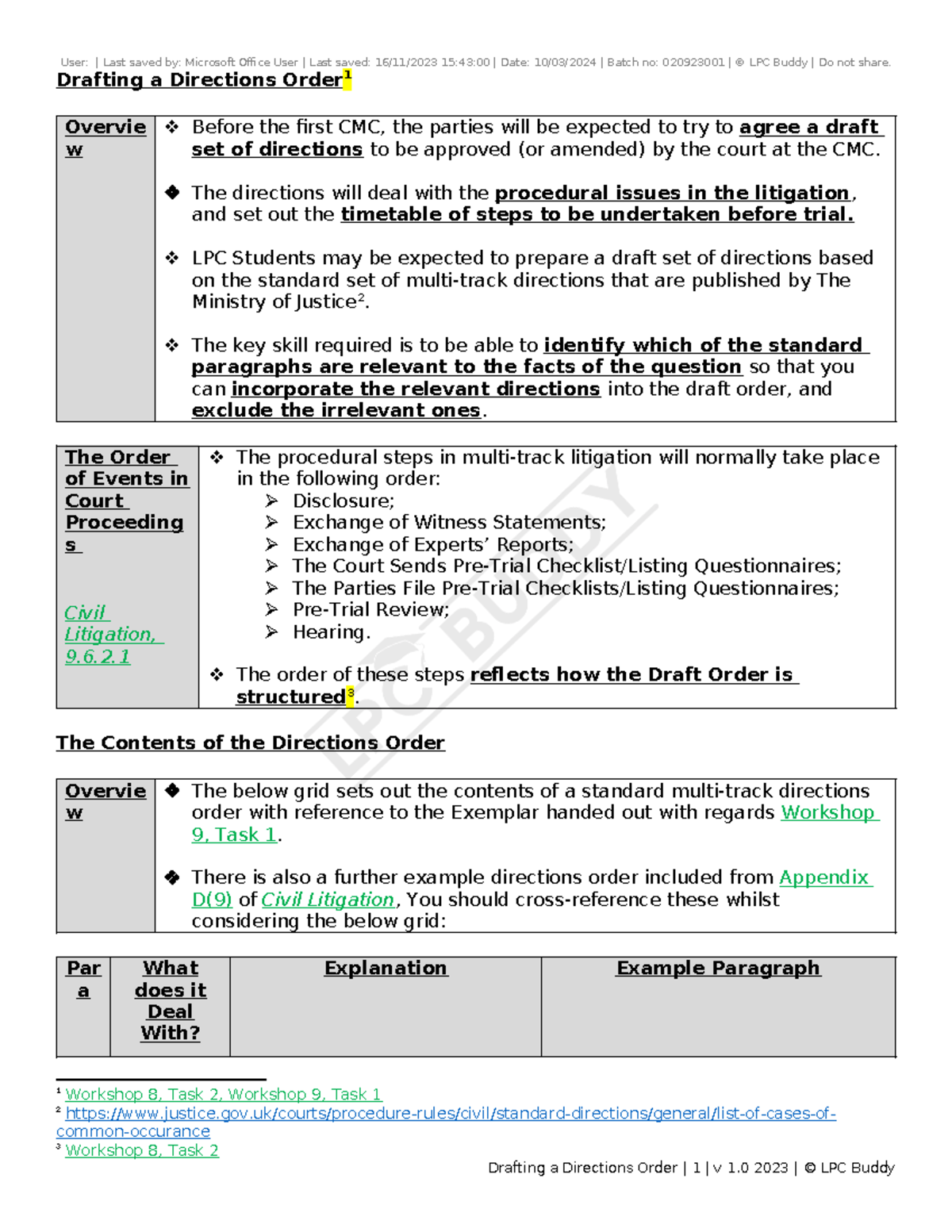 Drafting a Directions Order - The directions will deal with the ...