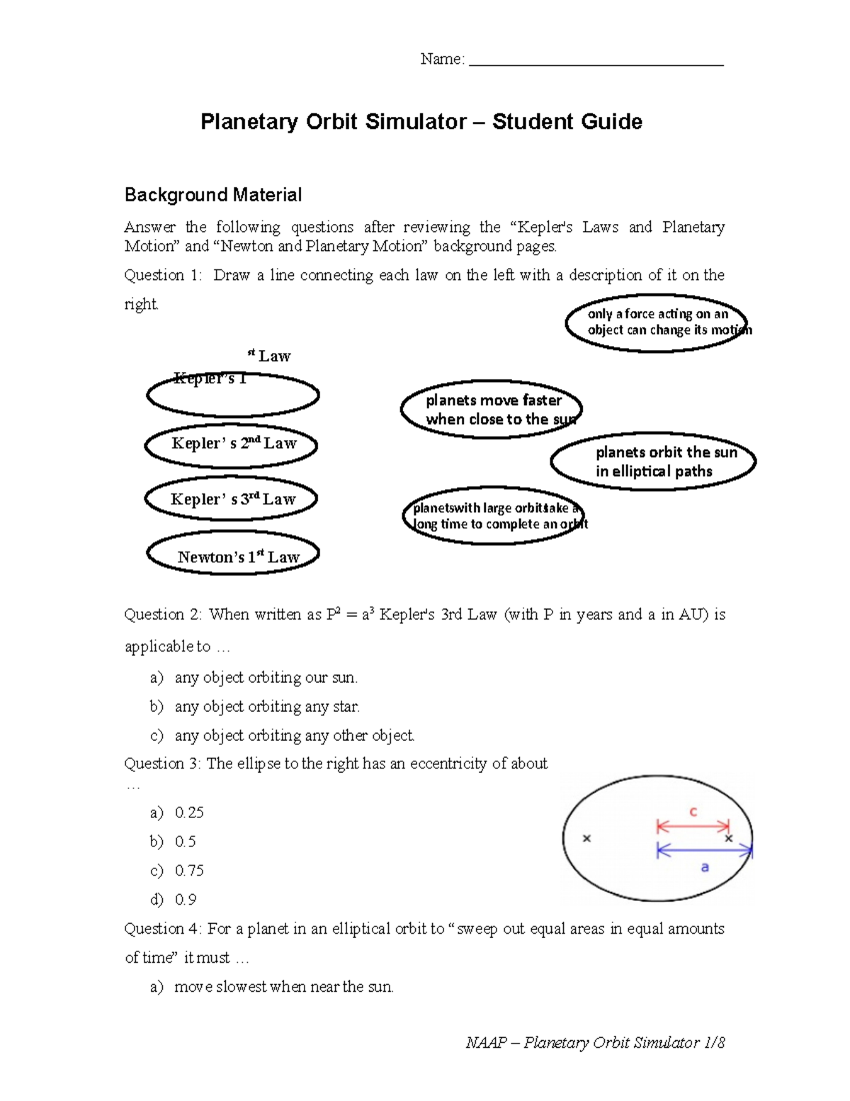 Planetary orbit simulator - Name: Planetary Orbit Simulator – Student ...