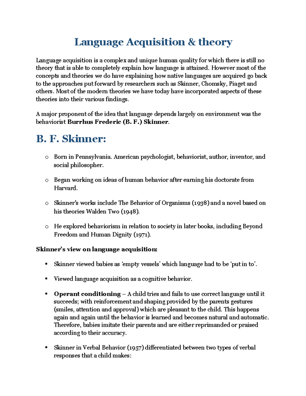 Theories of Language Acquisition - Language Acquisition & theory ...
