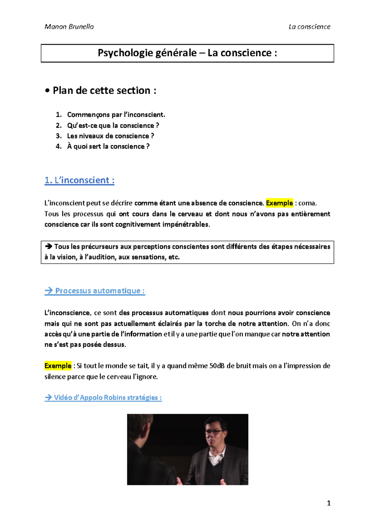Psychologie générale - Chapitre 6 La conscience - Warning: TT: undefined function: 32 ...