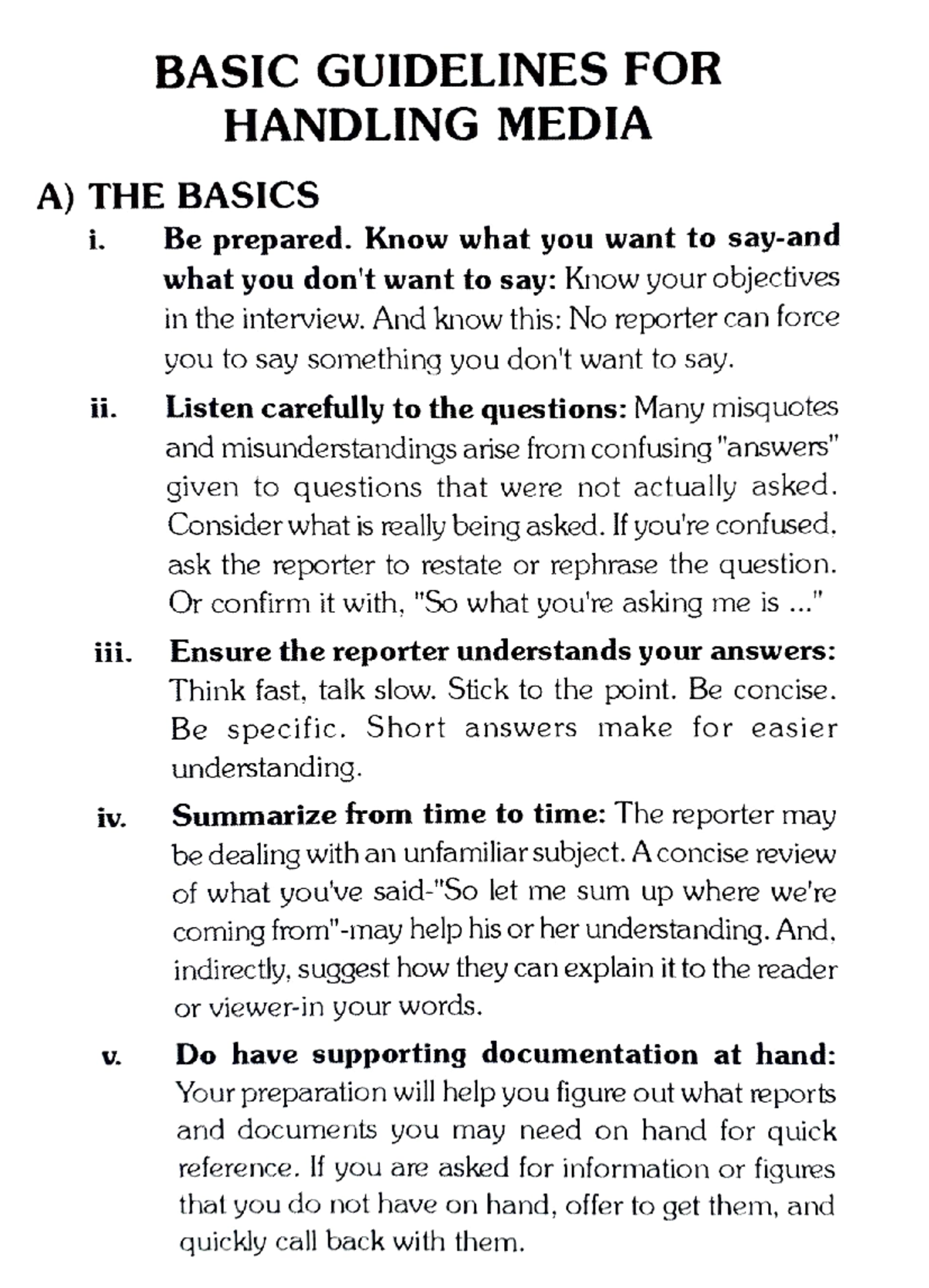 Basic Media Handling - BASIC GUIDELINES FOR HANDLING MEDIA A) THE ...