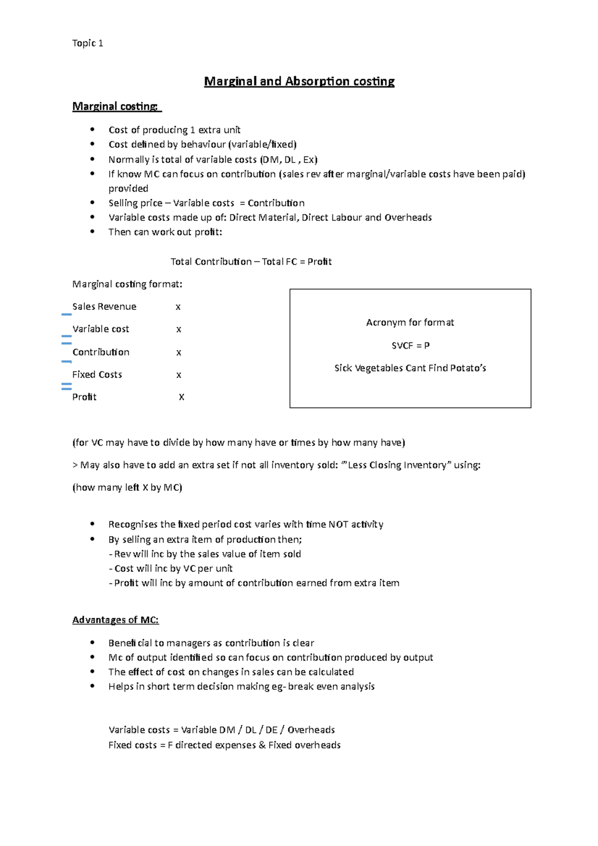 Marginal and Absorption costing - Studocu