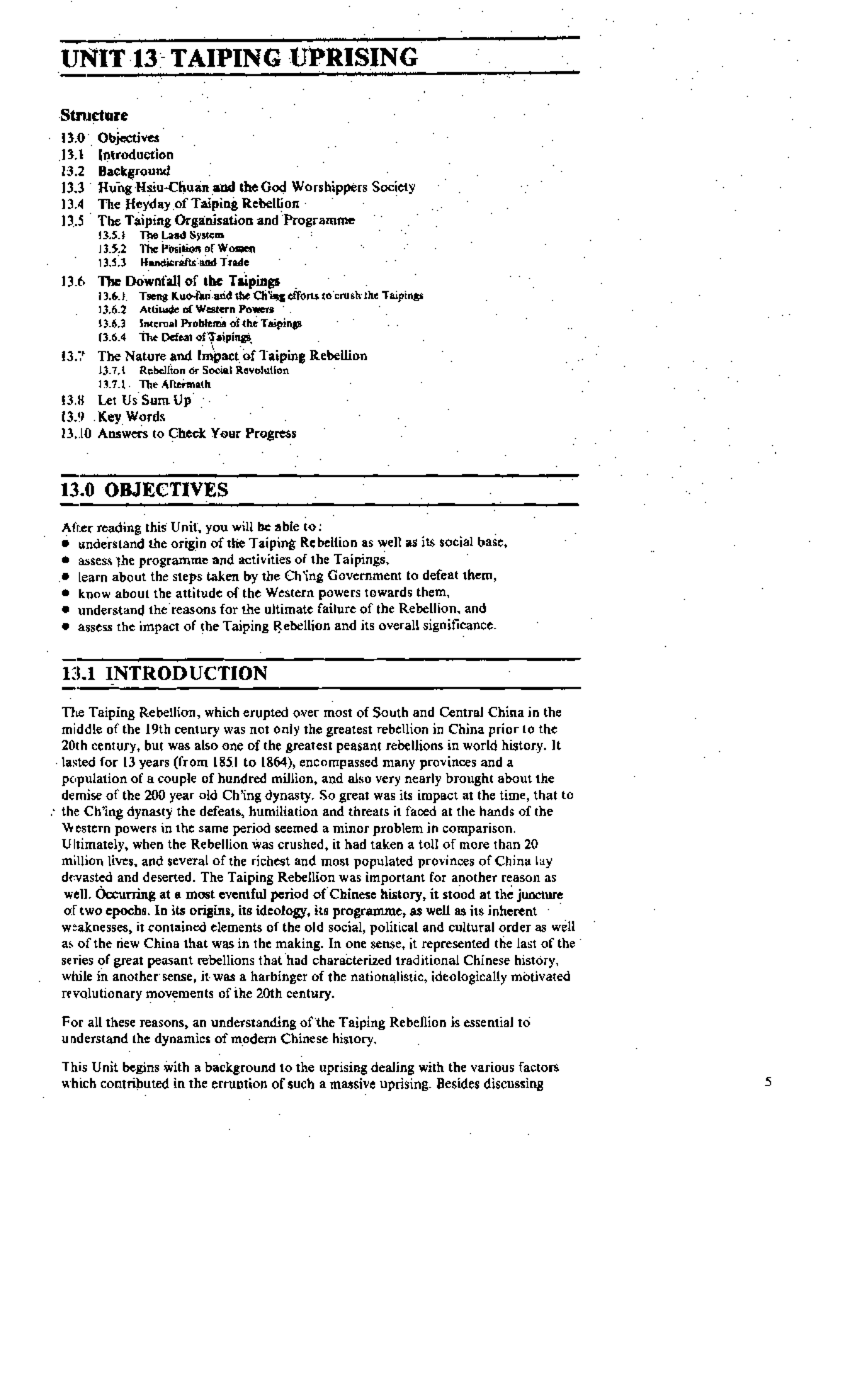 Unit-13 - Taiping Uprising - UNIT 13,-TAIPING UPRISING - 13 Objectives 13 Introduction 13 ...