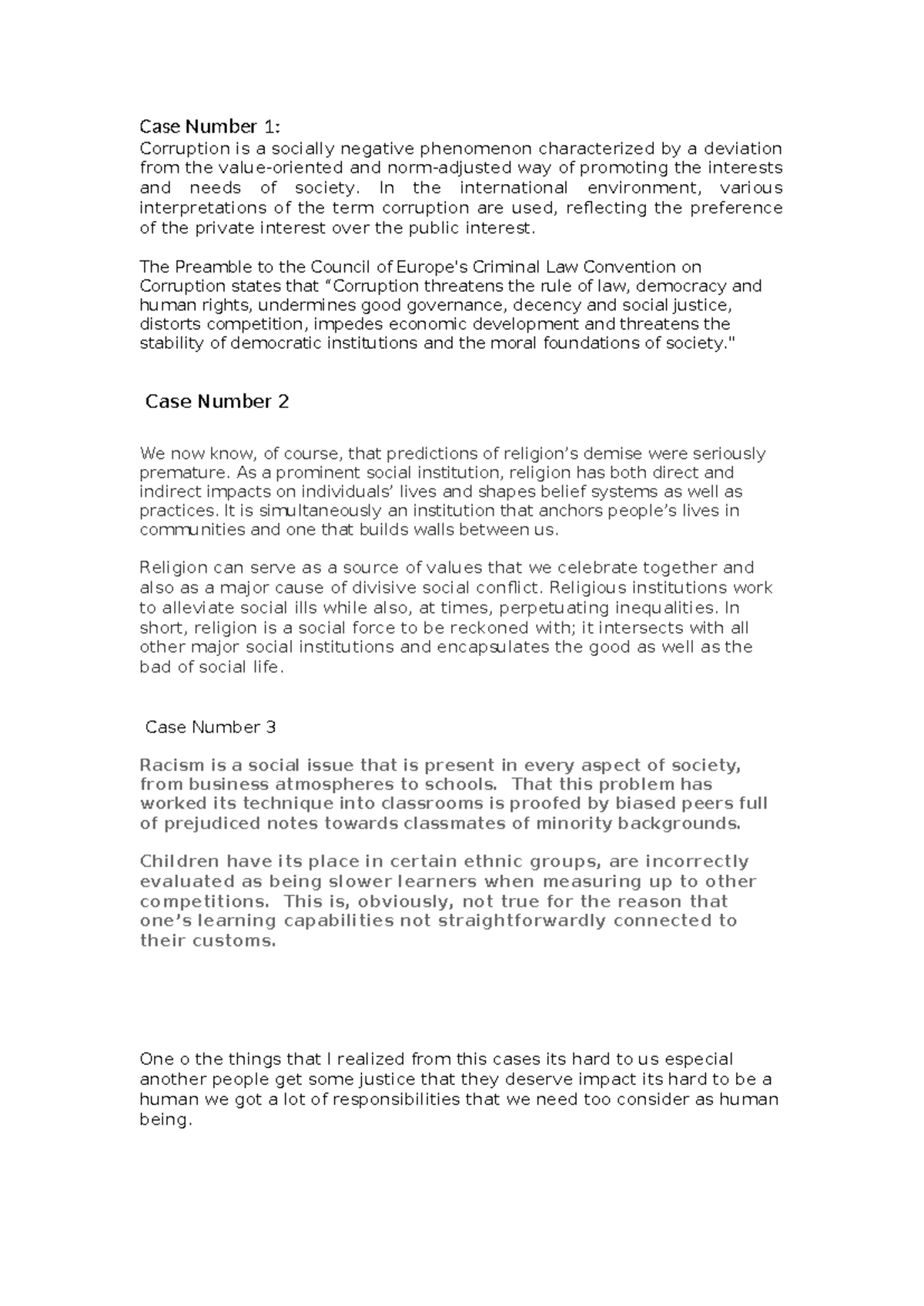 Case Number 1 - ddd - Case Number 1: Corruption is a socially negative ...