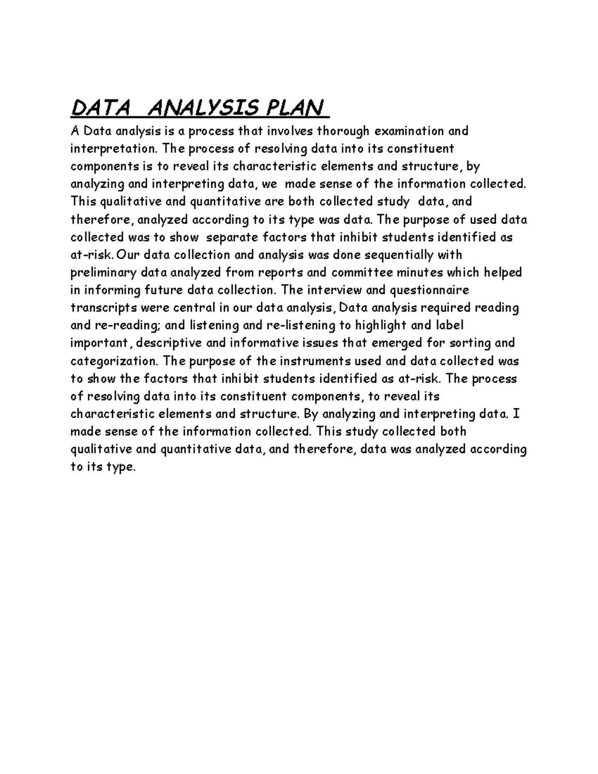 DATA- Analysis-PLAN and other information is the first marine to help ...