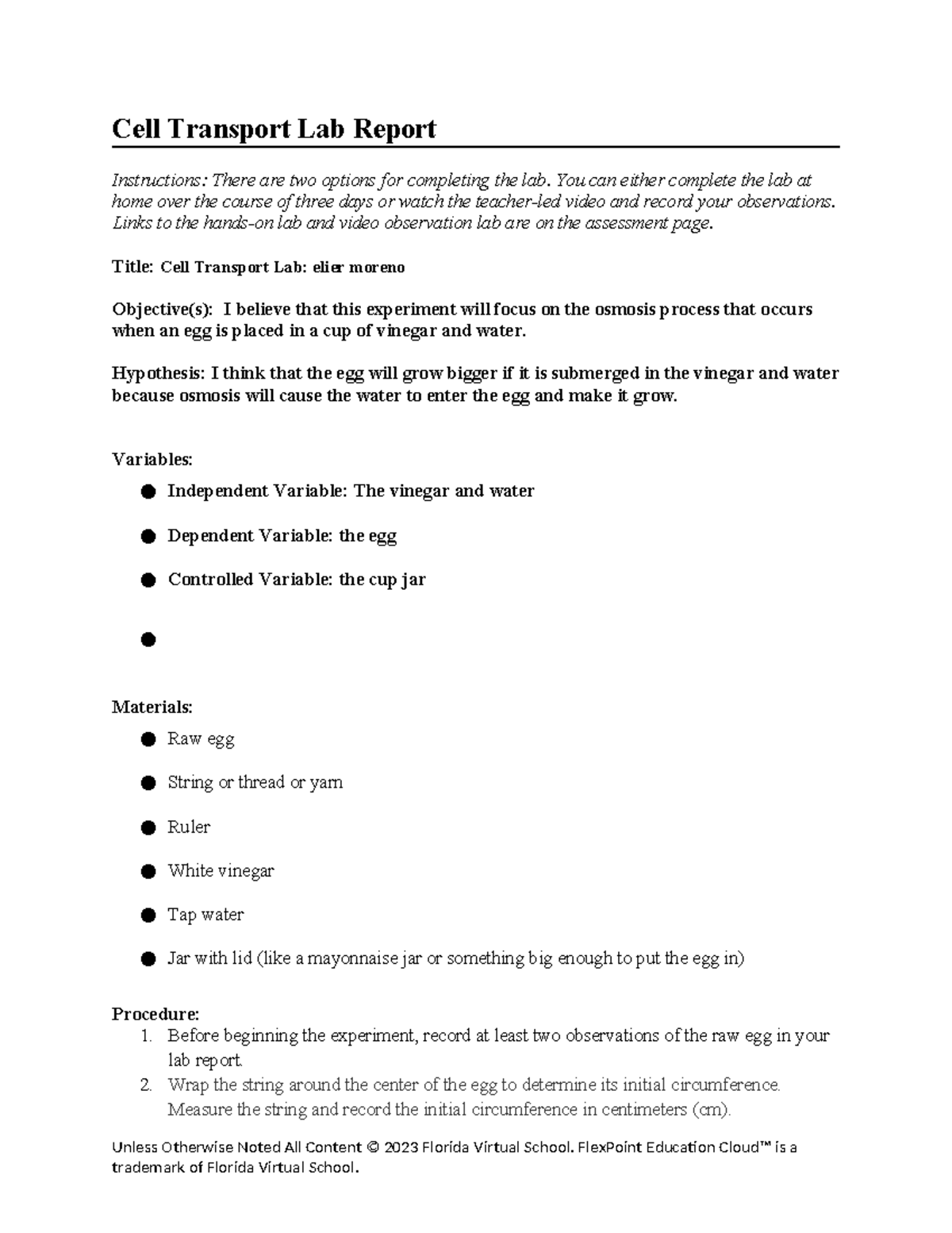 02 04 cell transport lab report - Cell Transport Lab Report ...