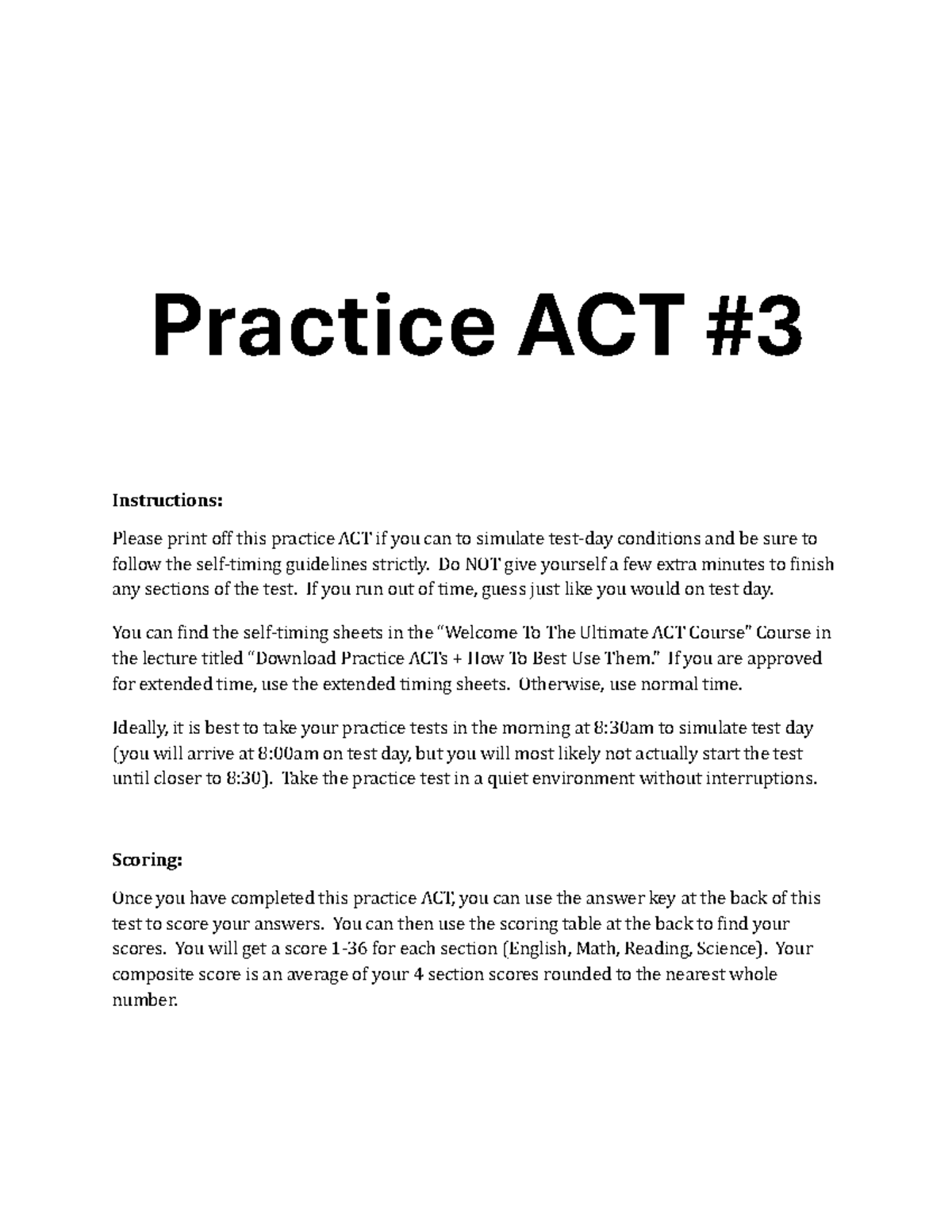 Practice ACT 3 - sasdc - Practice ACT # 3 Instructions: Please print ...