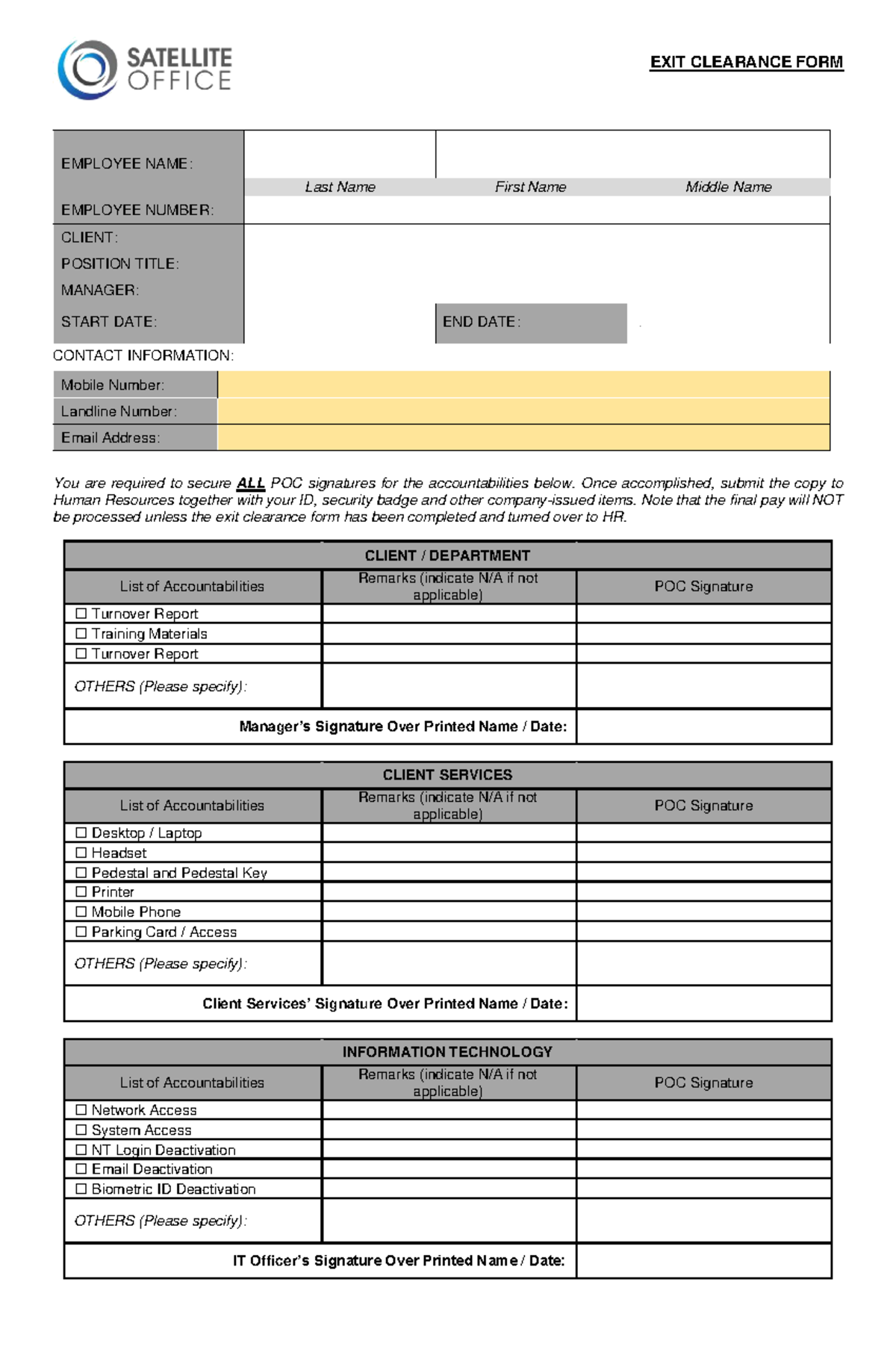HR-Exit Clearance Form-May2022 - EXIT CLEARANCE FORM EMPLOYEE NAME ...
