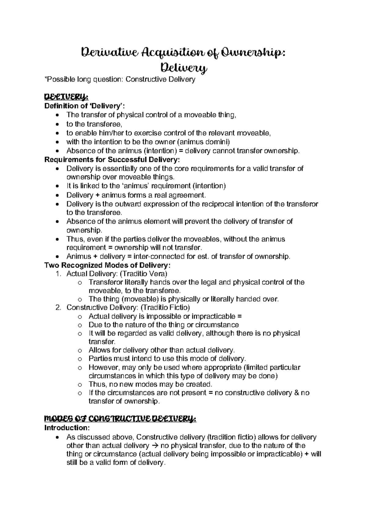 Delivery- derivatrive aquistion of ownership - Derivative Acquisition ...