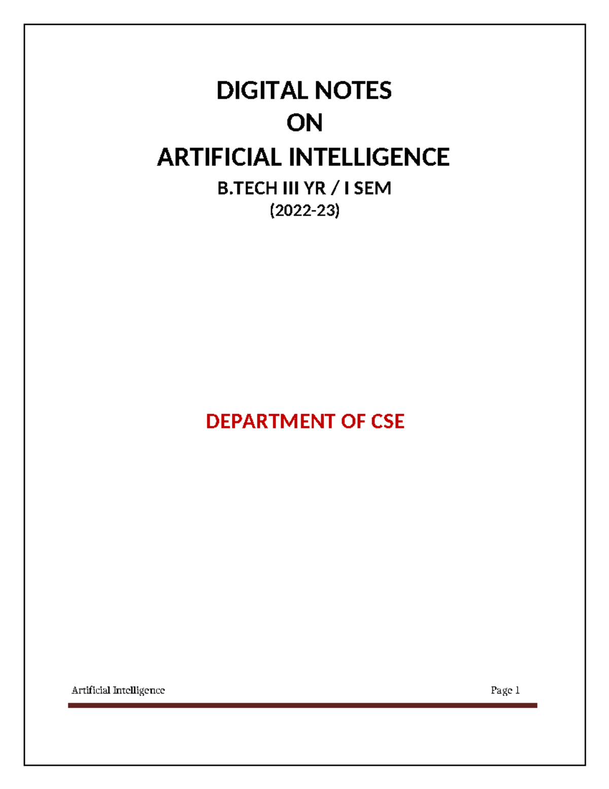 AIML Notes - DIGITAL NOTES ON ARTIFICIAL INTELLIGENCE B III YR / I SEM ...