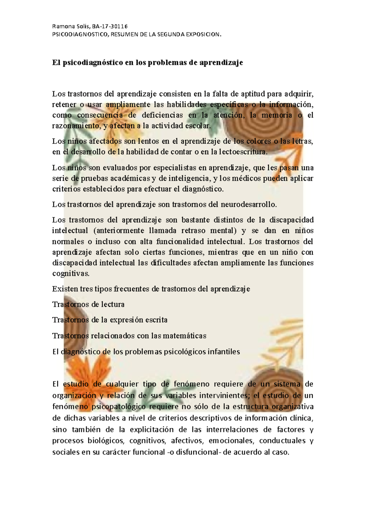 El psicodiagnóstico Segunda EXPO - Ramona Solís, BA-17 ...
