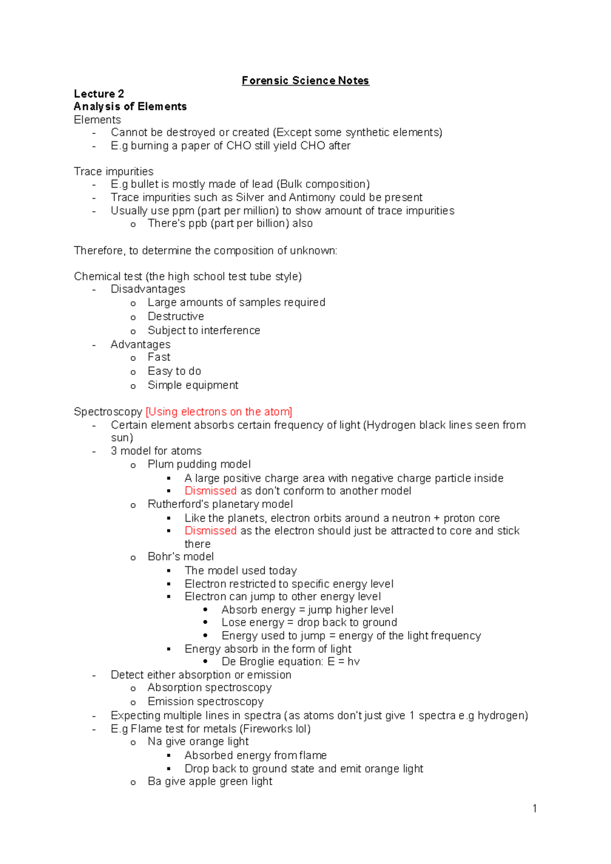 Lecture Notes - Forensic Science Notes Lecture 2 Analysis of Elements ...