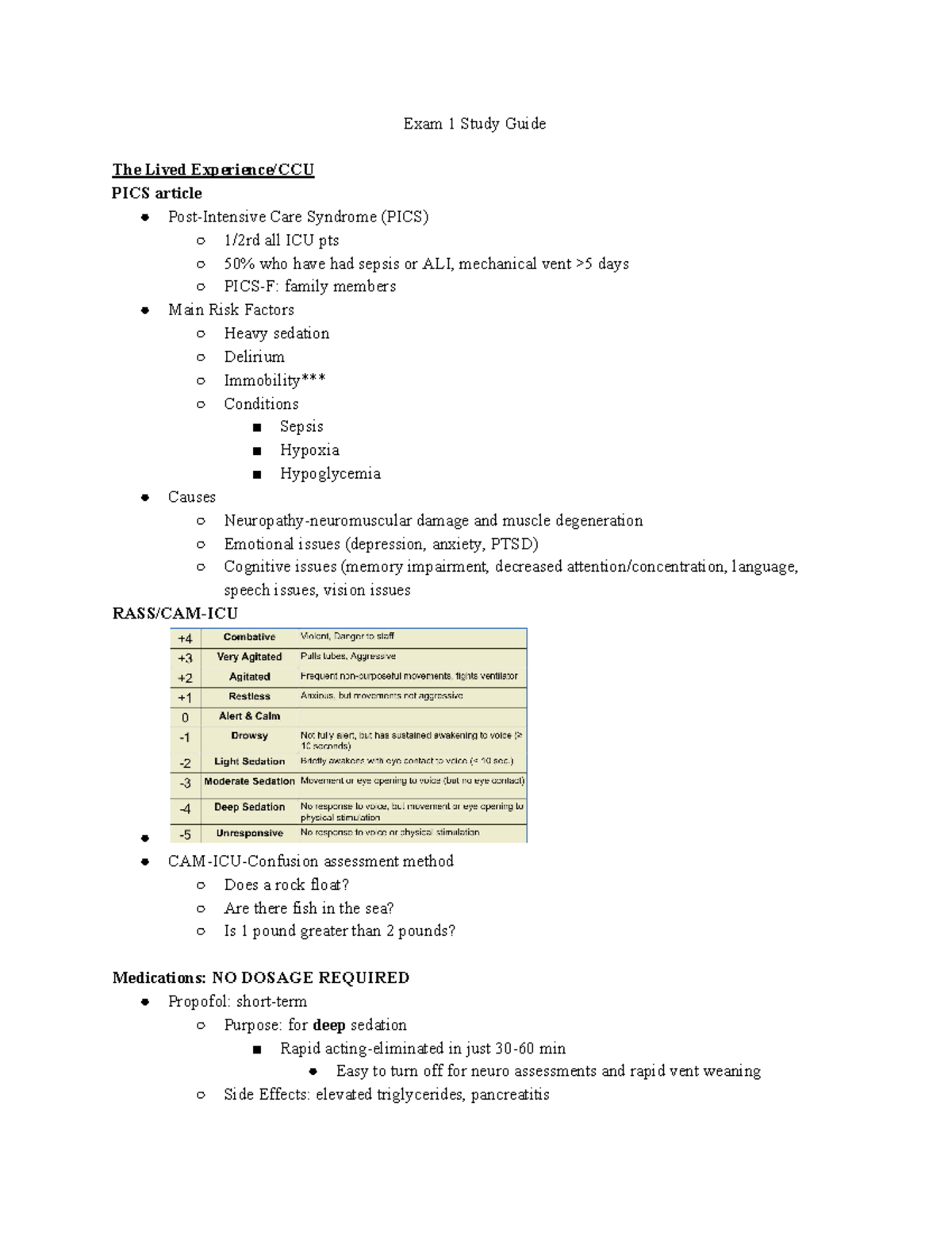 Exam 1 Study Guide - Exam 1 Study Guide The Lived Experience/CCU PICS ...