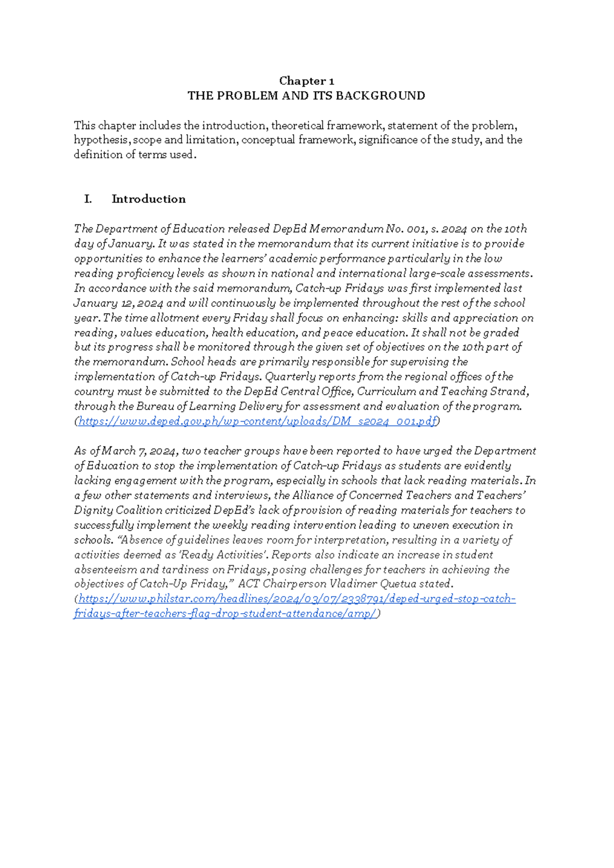 Chapter 1 - Chapter 1 THE PROBLEM AND ITS BACKGROUND This chapter ...