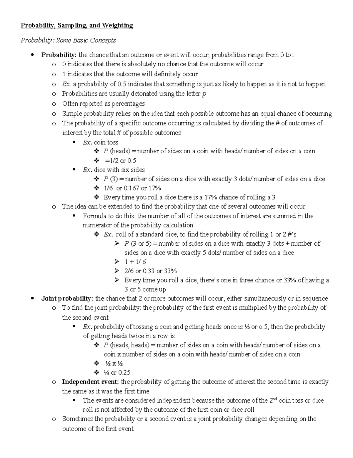Chapter 5 Notes- Probability, Sampling, and Weighting - Probability ...