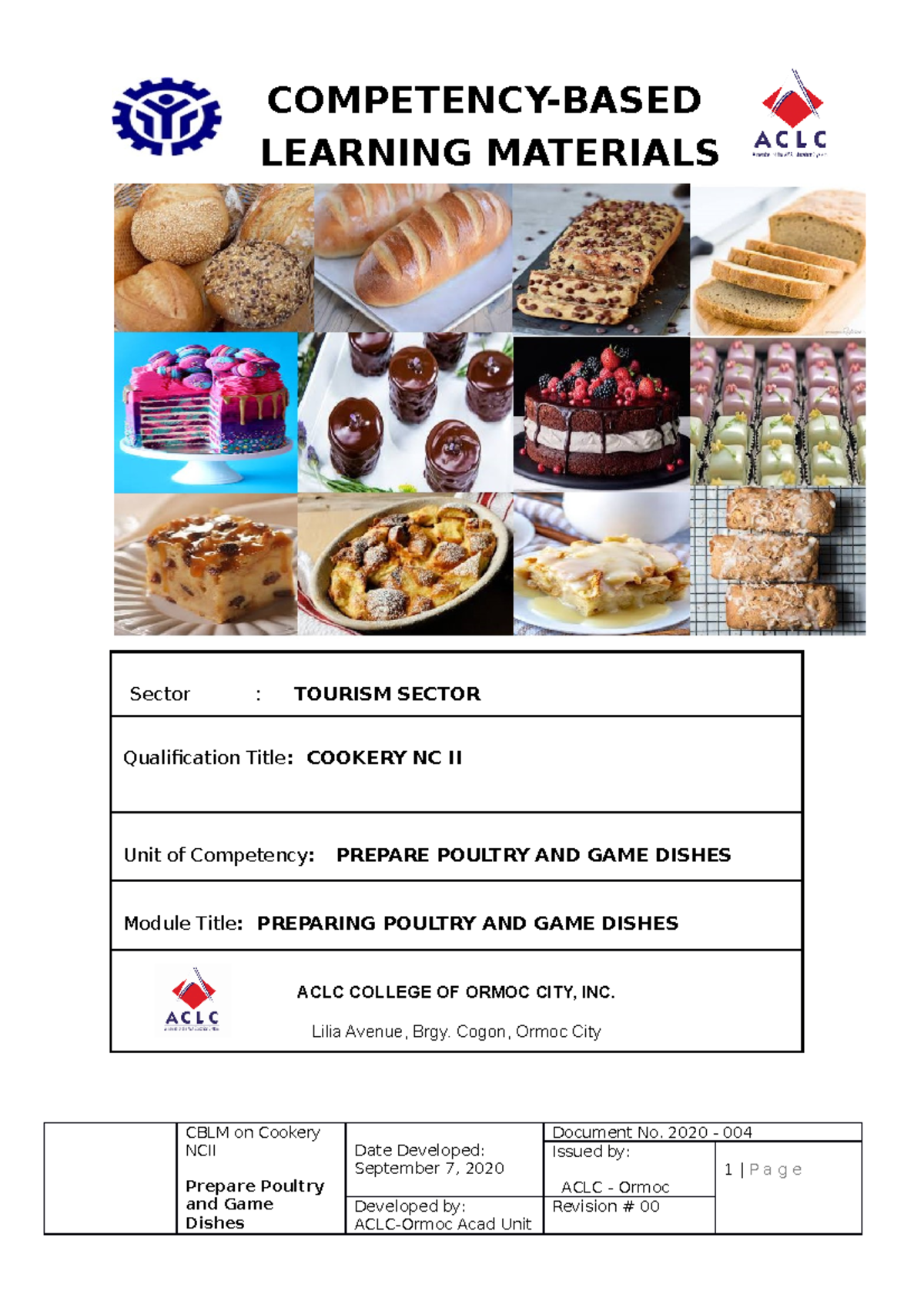 CBLM Prepare poultry and game dishes - COMPETENCY-BASED LEARNING MATERIALS Sector : TOURISM ...