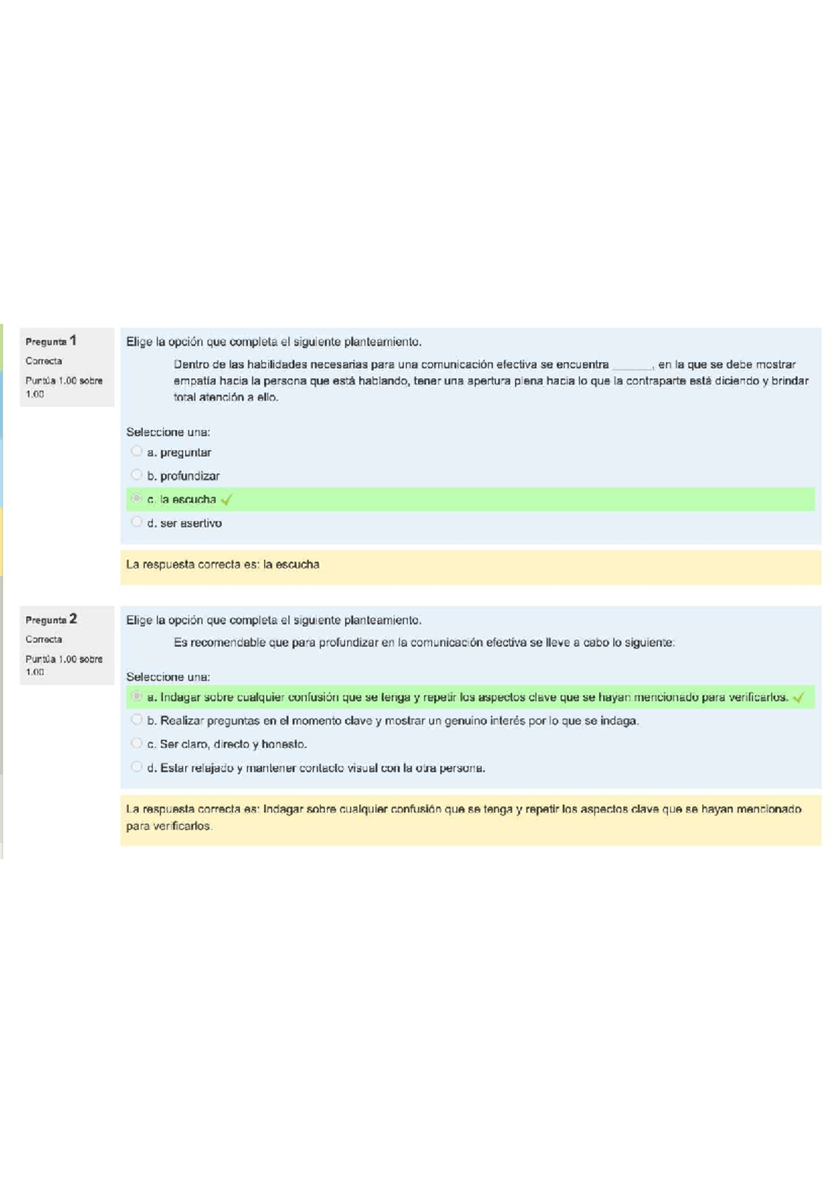Cuestionario Comunicación Efectiva - taller de comunicacion efectiva - Studocu