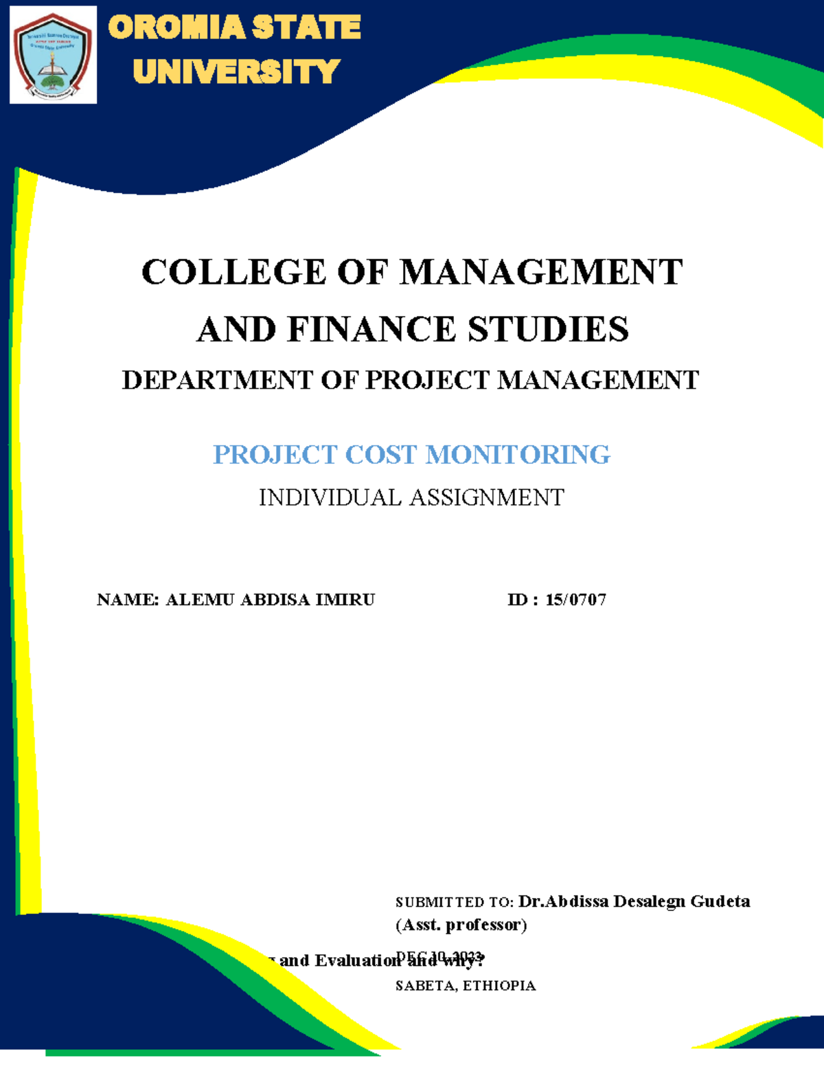 project monitoring -+*** COLLEGE OF MANAGEMENT AND FINANCE STUDIES ...