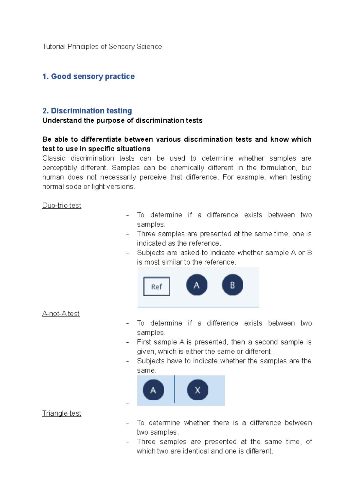 Tutorials - Good sensory practice 2. Discrimination testing Understand ...