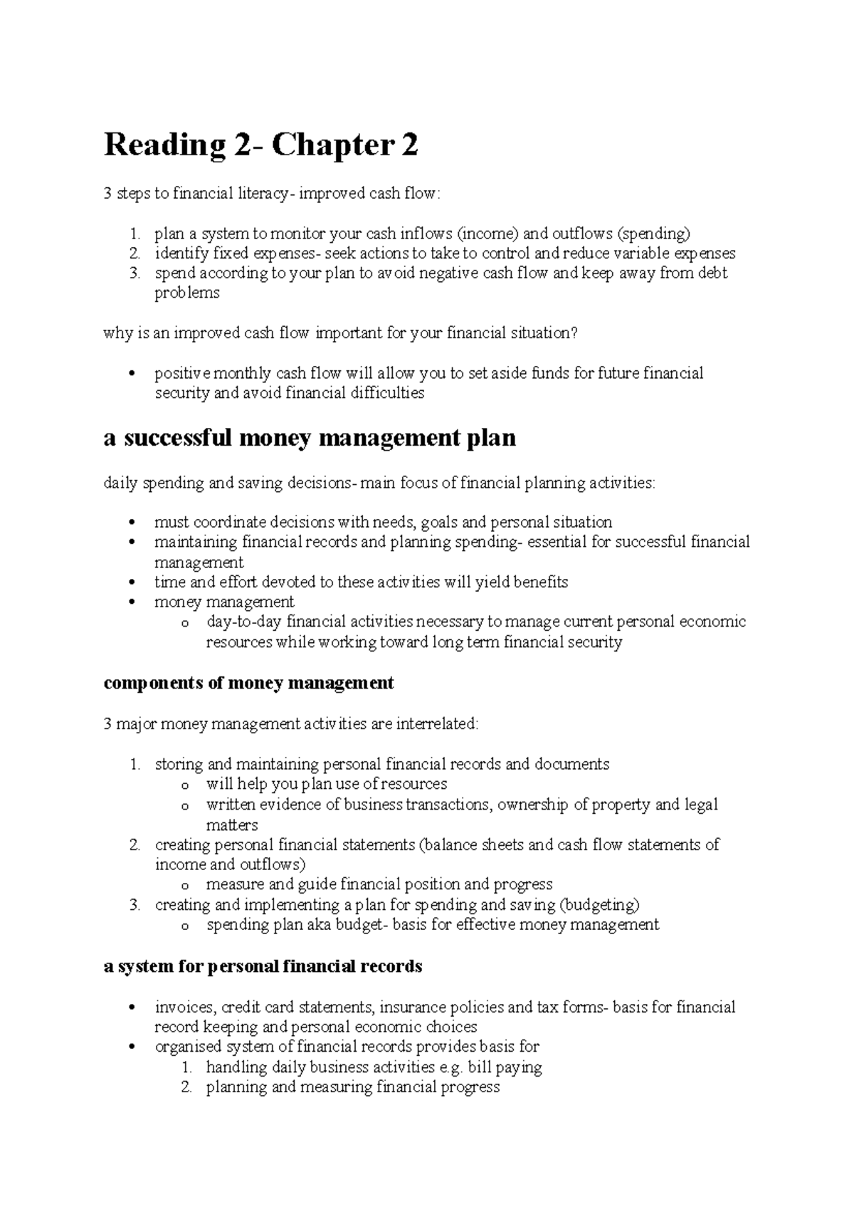 AFIN2000 Week 2 Reading- Chapter 2 Notes - Reading 2- Chapter 2 3 steps ...