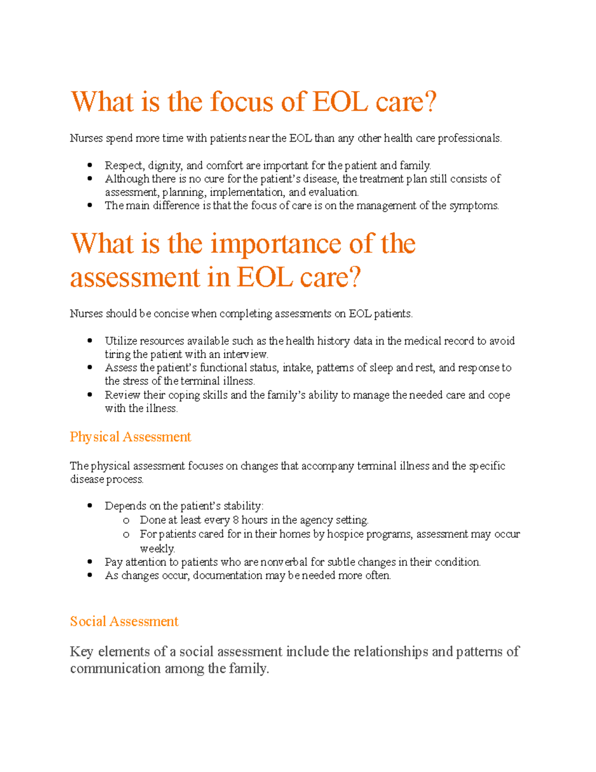 What is the focus of EOL care - What is the focus of EOL care? Nurses ...