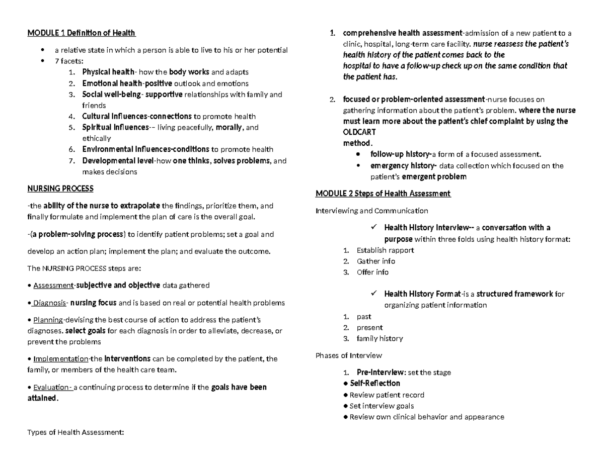 Reviewer-final-1 2 - MODULE 1 Definition of Health a relative state in ...