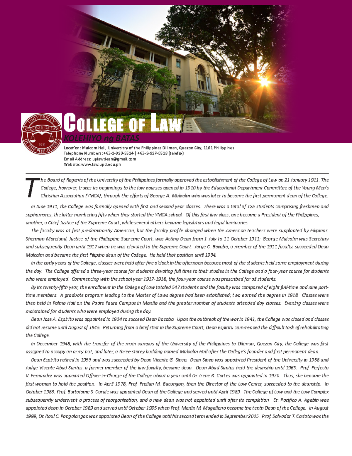 UP College of Law Brochure - T h e Board of Regents of the University ...