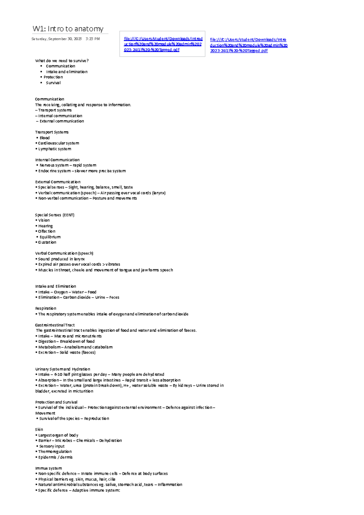 Anatomy and Physiology week 1 - W1: Intro to anatomy Saturday ...