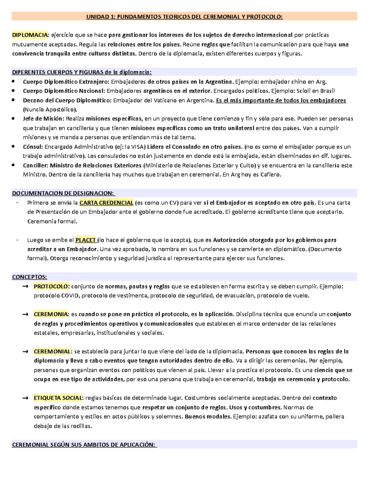 RESUMEN ORGANIZACION DE EVENTOS - UNIDAD 1: FUNDAMENTOS TEORICOS DEL CEREMONIAL Y PROTOCOLO ...