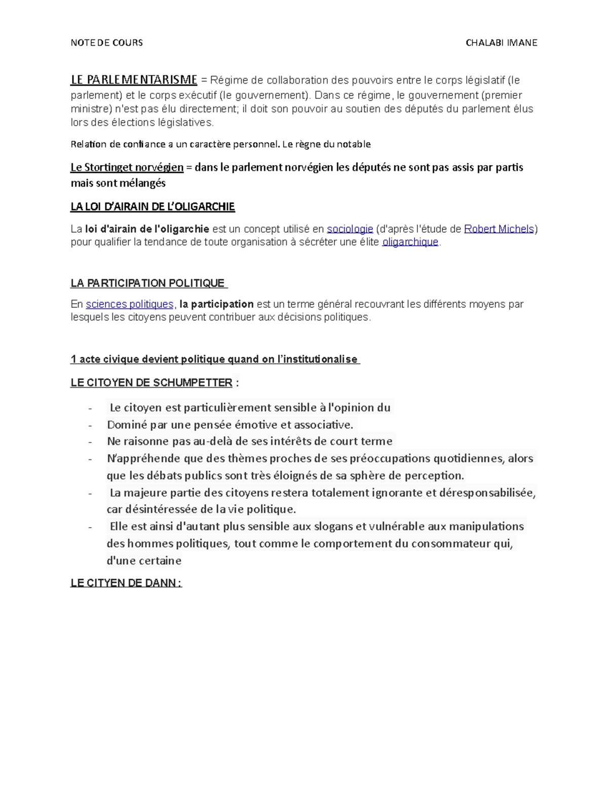 POL 1000 Cours 4 - LE PARLEMENTARISME = Régime de collaboration des ...