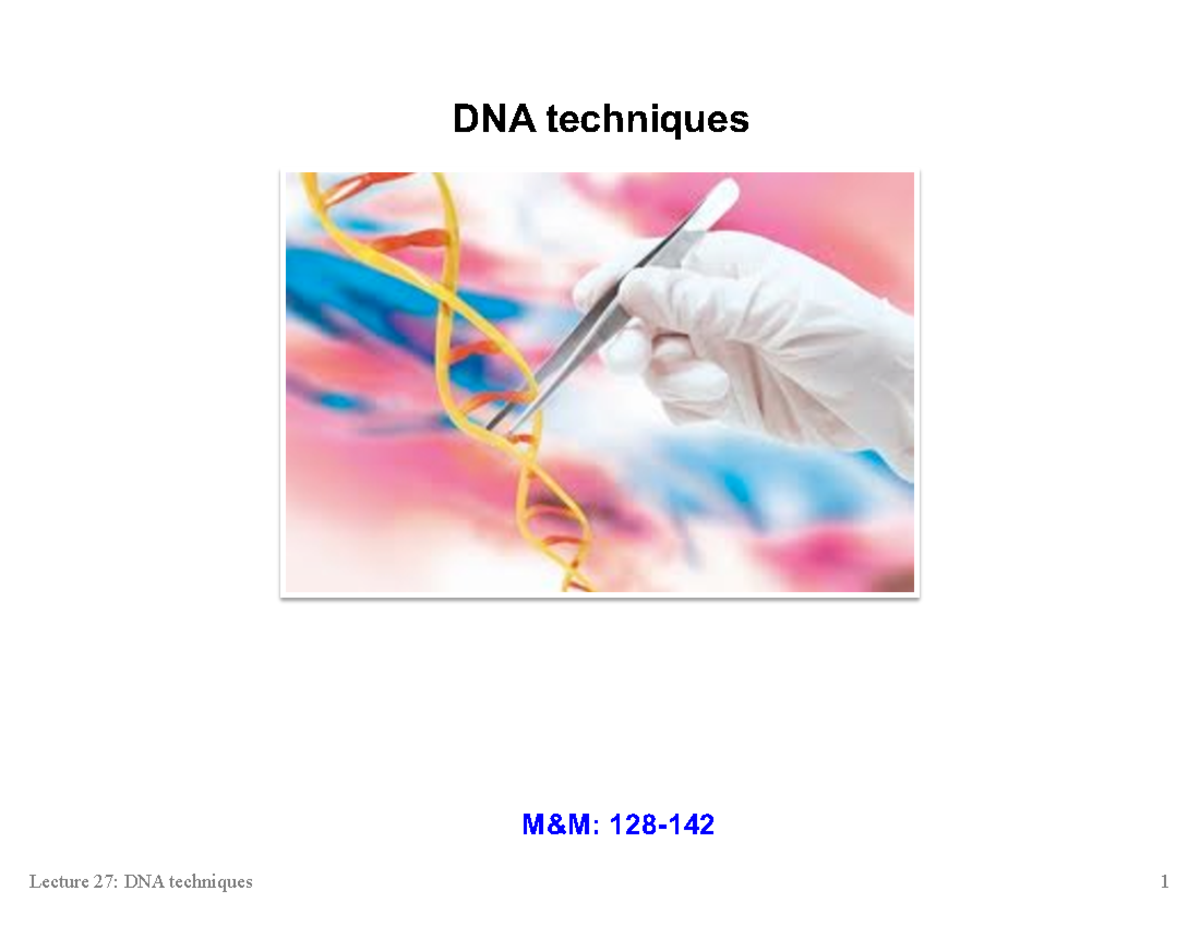 Lecture 27 DNA techniques (PDF) - DNA techniques M&M: 128- Recombinant ...