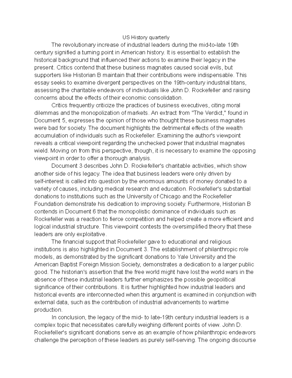 Anthony Amaro - 3 - Robber Barons DBQ - US History quarterly The ...