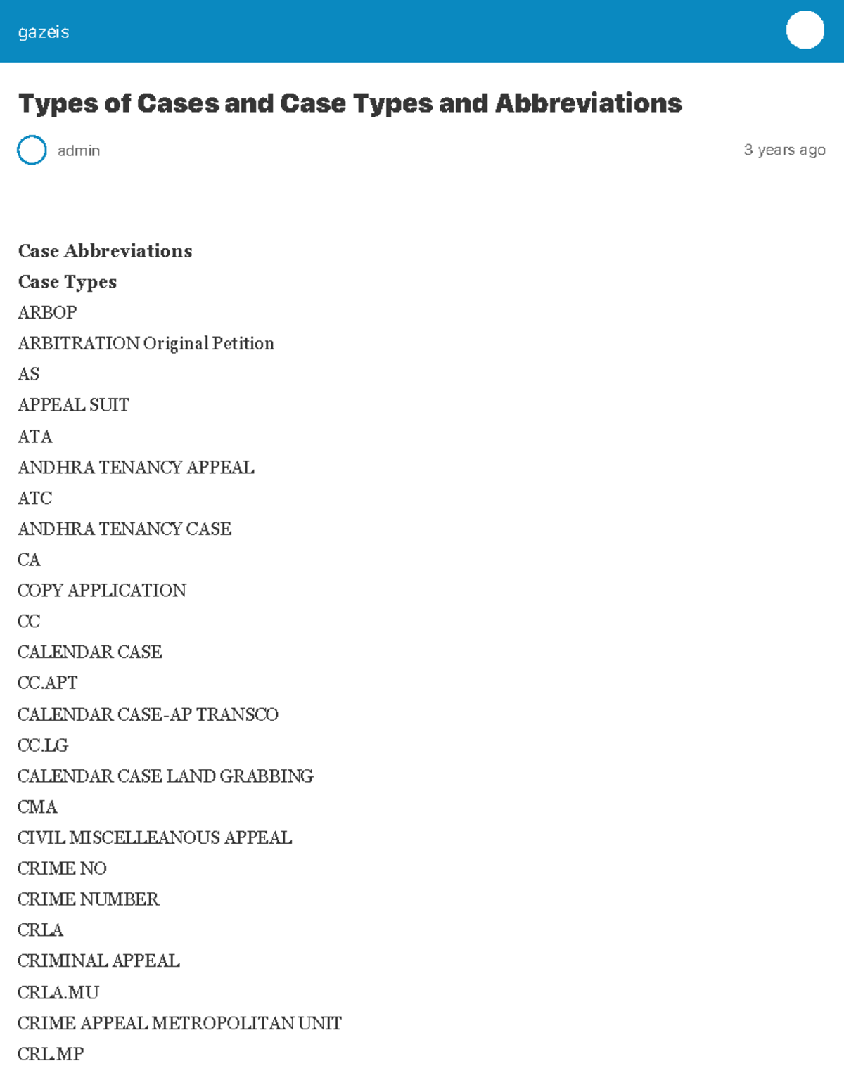 Types of Cases and Case Types and Abbreviations - REV PETITION ...