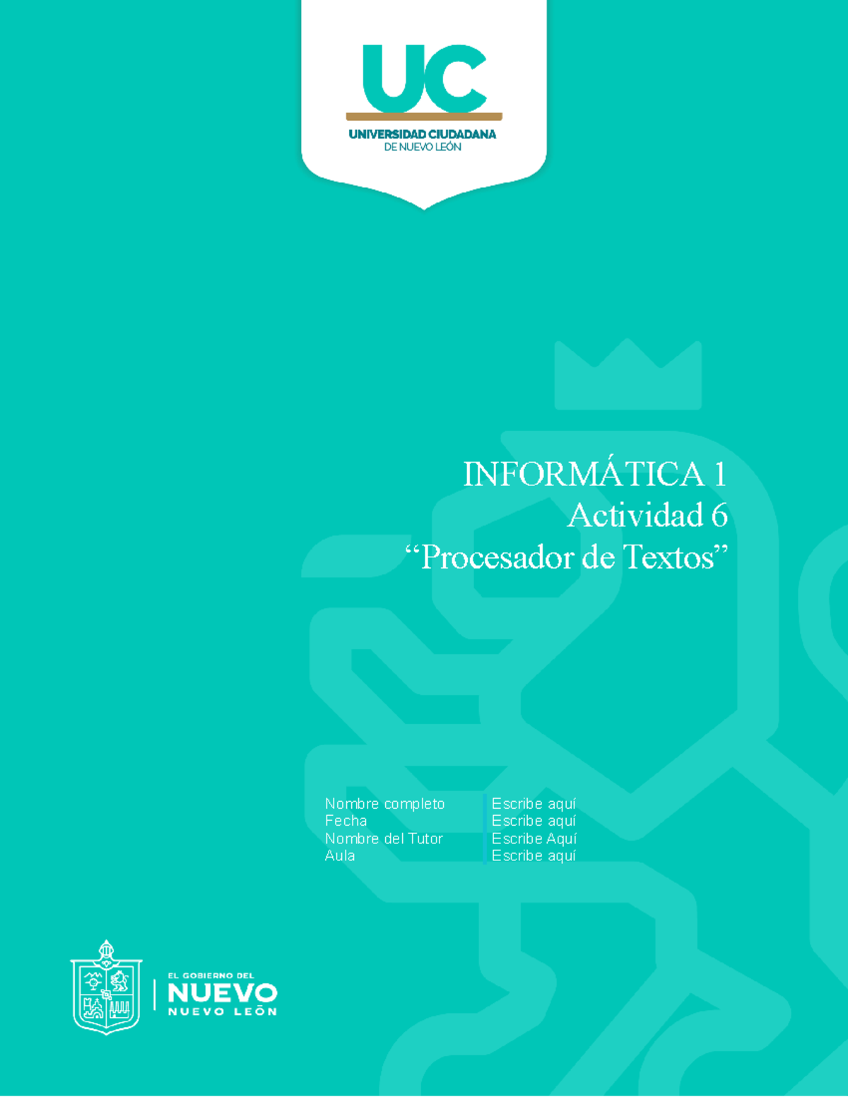 Bloque 3 Actividad 6 (1) - INFORMÁTICA 1 Actividad 6 “Procesador de ...