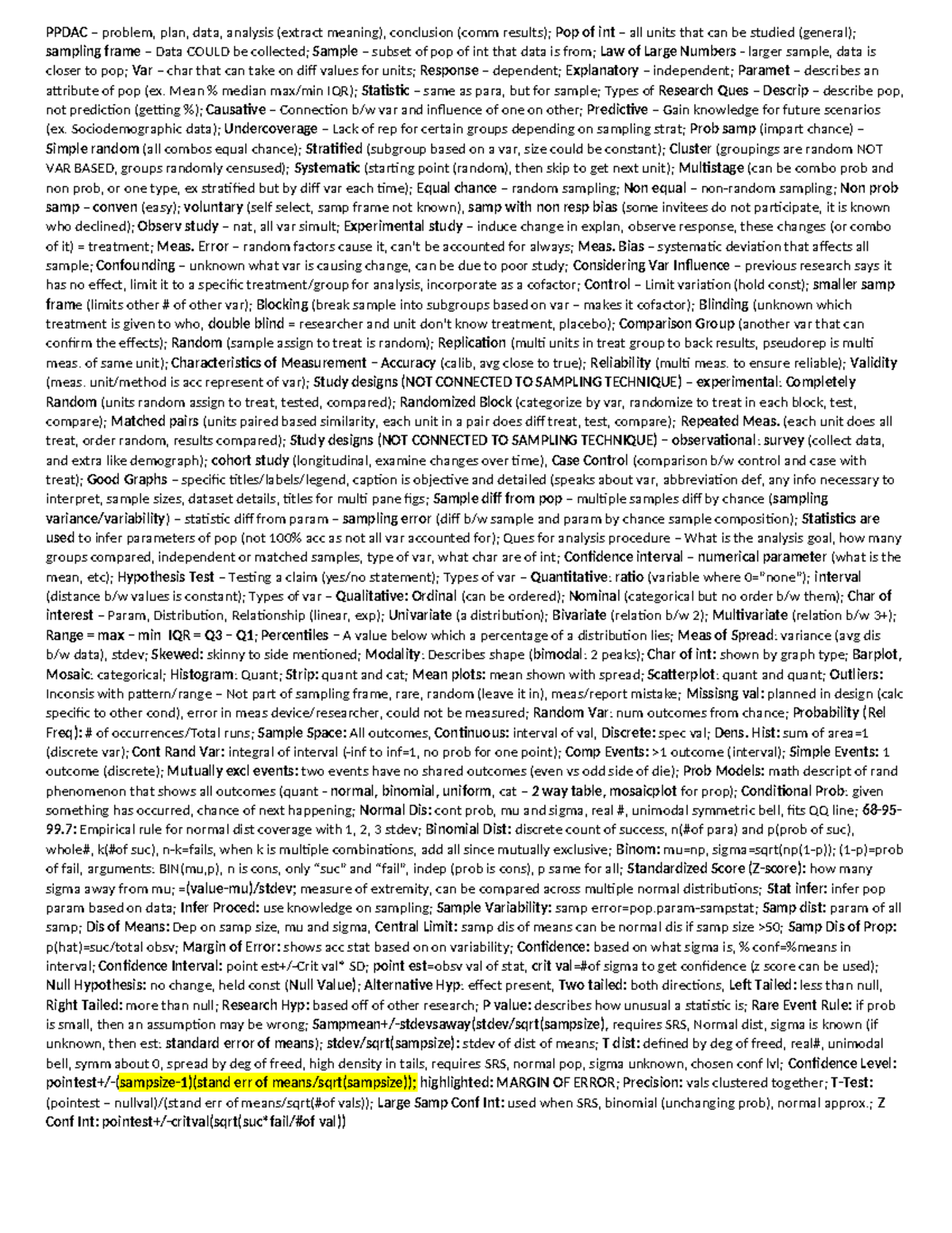 Stats Cheat Sheet - PPDAC – problem, plan, data, analysis (extract ...