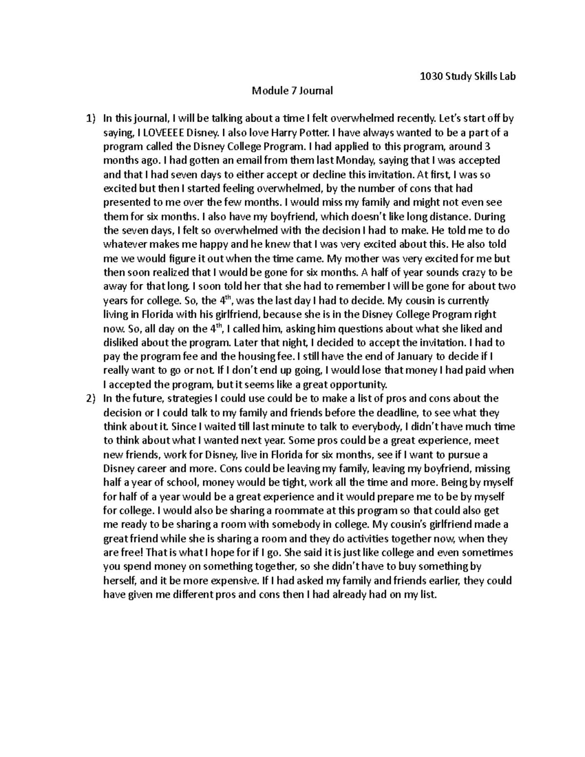 Mod7 journal ssl - 1030 Study Skills Lab Module 7 Journal In this ...