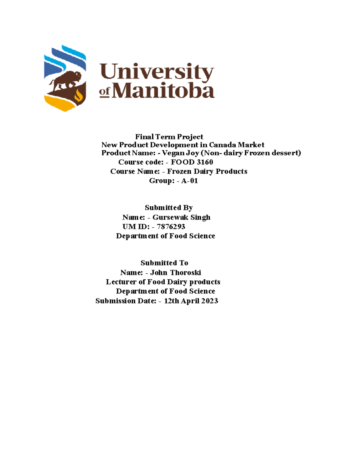 Frozen dairy Product report - Final Term Project New Product ...