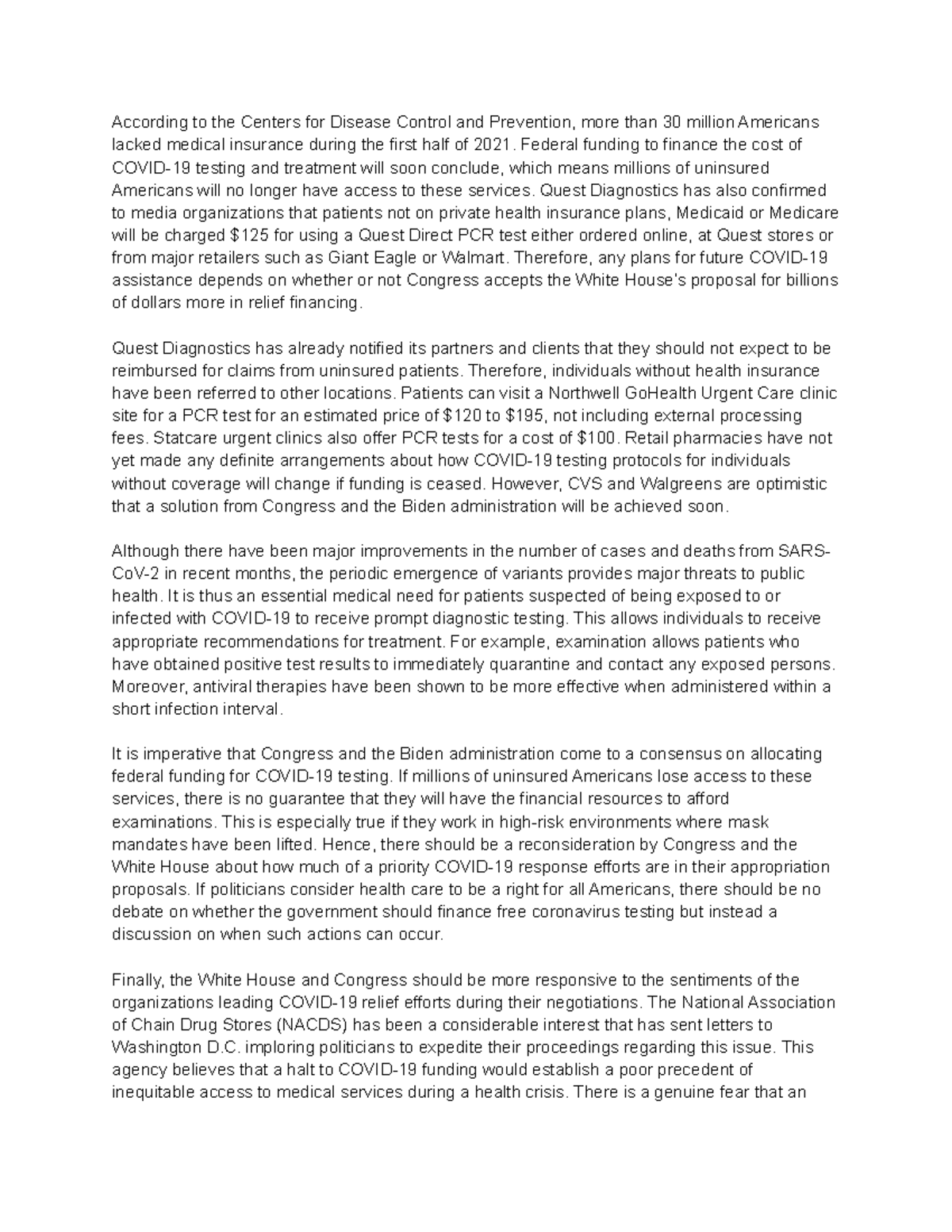 Op-Ed Example - According to the Centers for Disease Control and ...