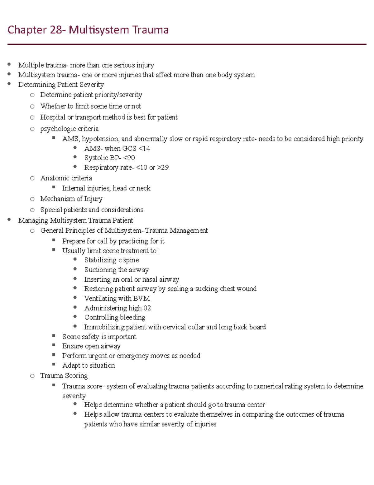 Chapter 30 - Cutsumbis - Chapter 28- Multisystem Trauma Multiple trauma ...