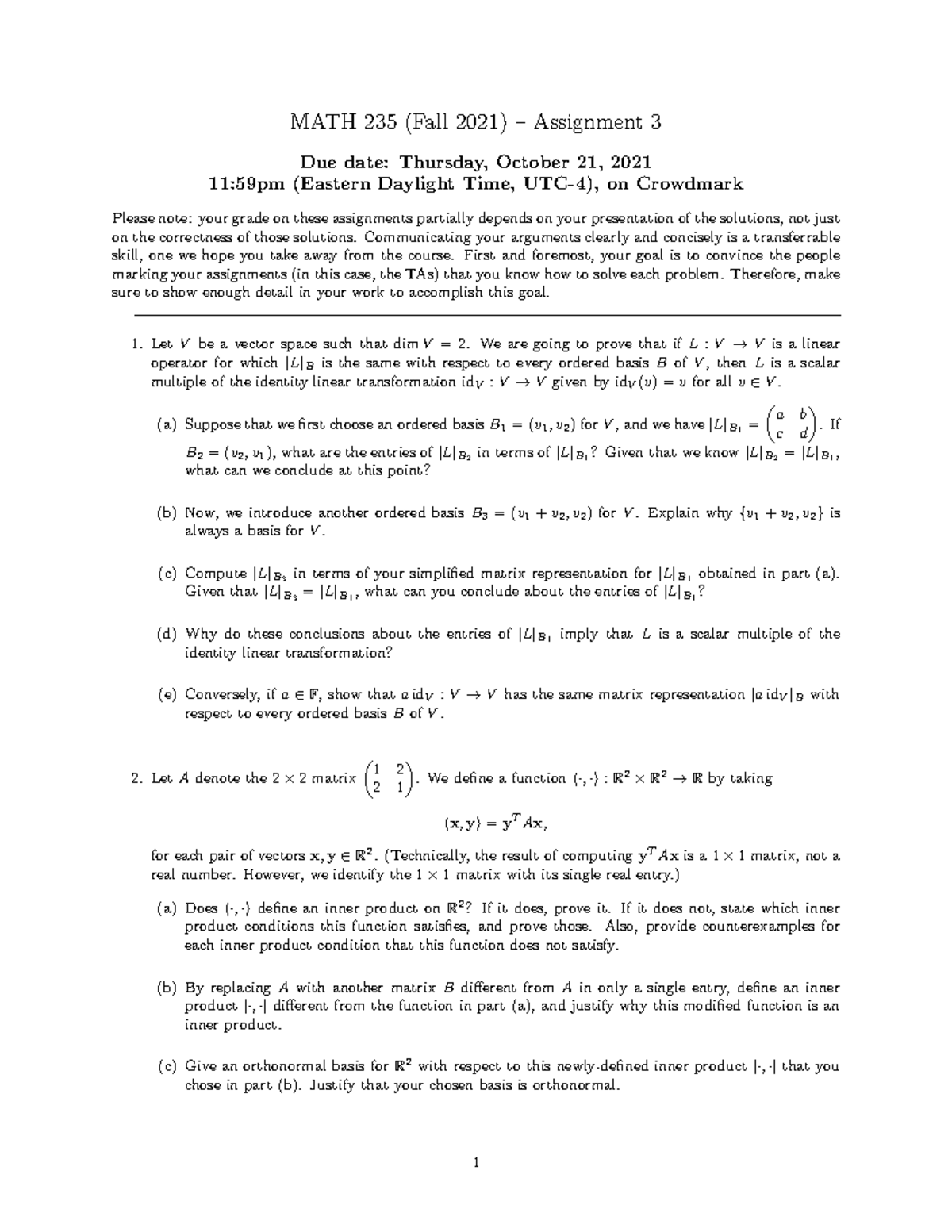 MATH 235 Assignment 3 - Math 235 - UWaterloo - Studocu