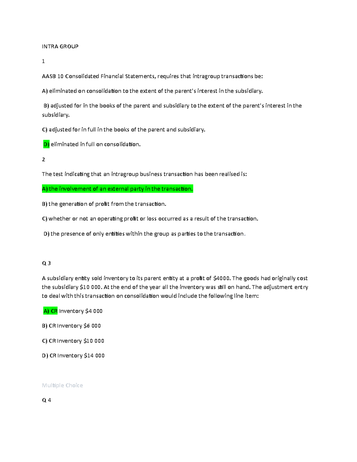 Intra group - INTRA GROUP 1 AASB 10 Consolidated Financial Statements ...