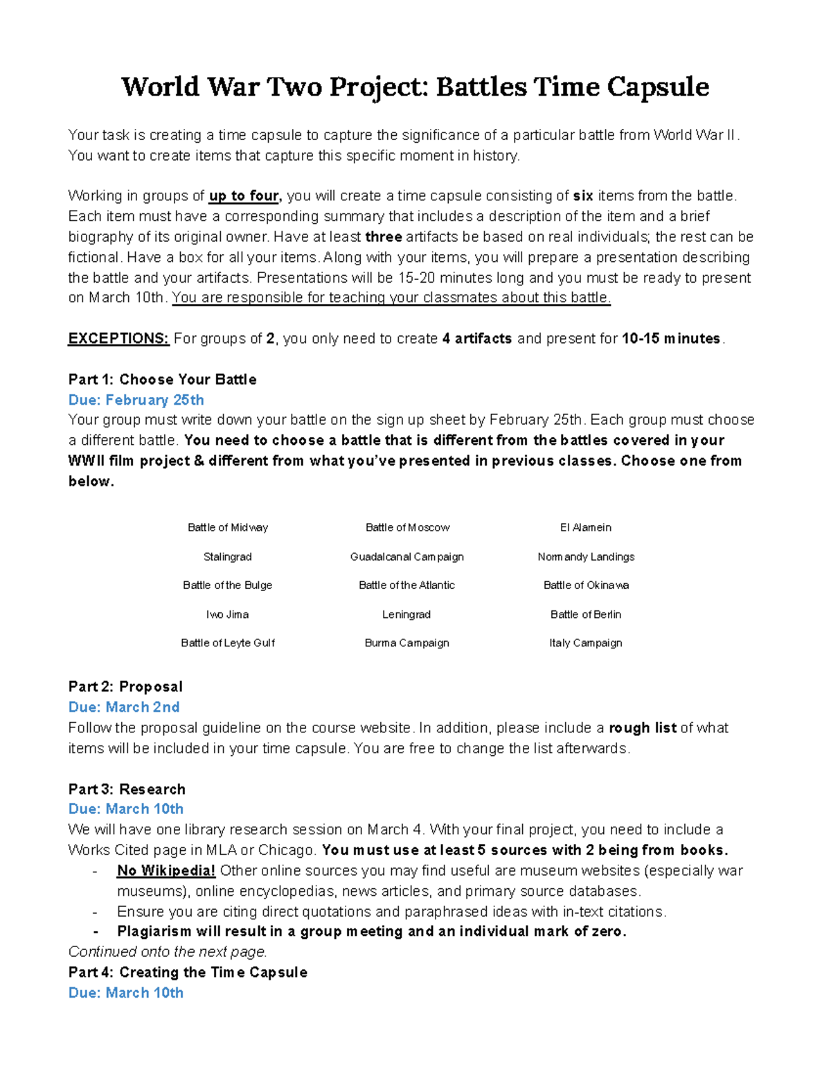 Battles Project & Presentation - World War Two Project: Battles Time ...
